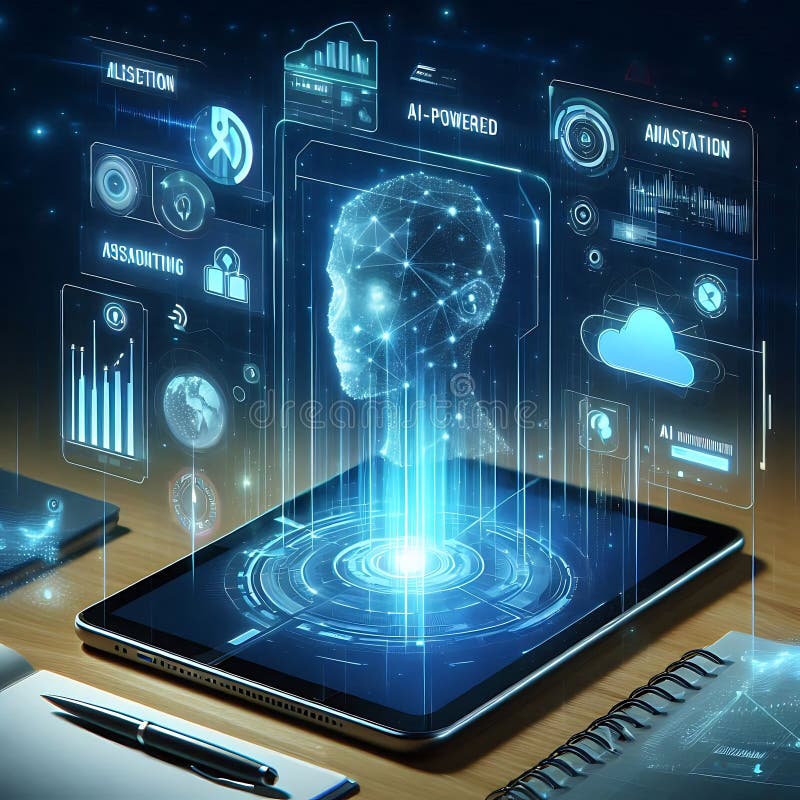Virtual AI Hologram Assistant with High-Tech Typography Stock ...