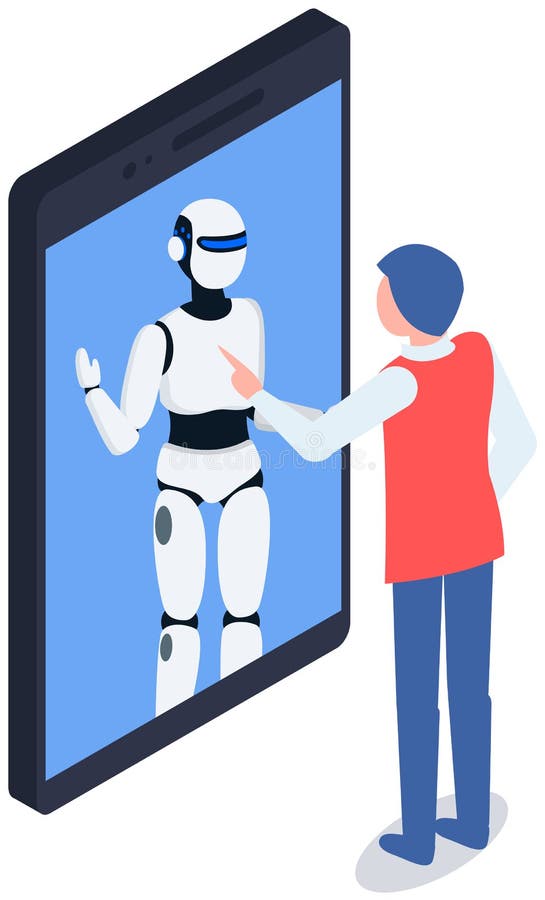 Virtual Assistance Robot Concept. Isometric Smartphone with Chatbot ...