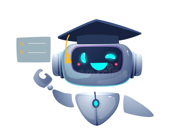Virtual Assistant. Adorable Robot or Online Bot Wearing Graduation Cap ...