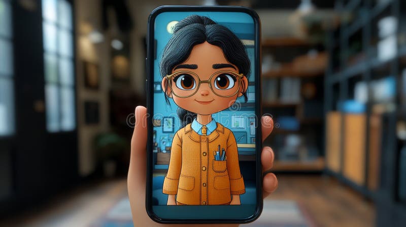 Virtual Assistant Avatar Displayed on Smartphone in Cozy Indoor Setting ...
