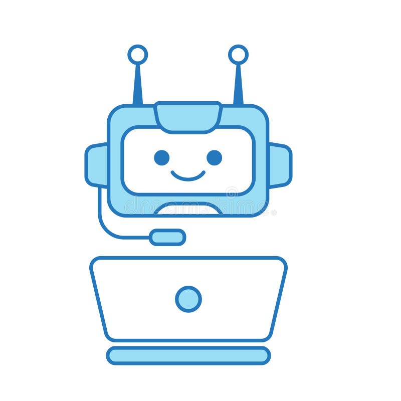 Virtual Assistant or Chat Bot Icon with Laptop and Headset Symbol Stock ...