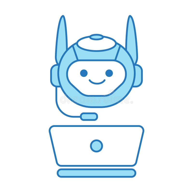 Virtual Assistant or Chat Bot Icon with Laptop and Headset Symbol Stock ...