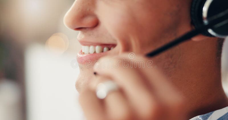Virtual Assistant, Closeup and Man with Headset in Home for Customer ...