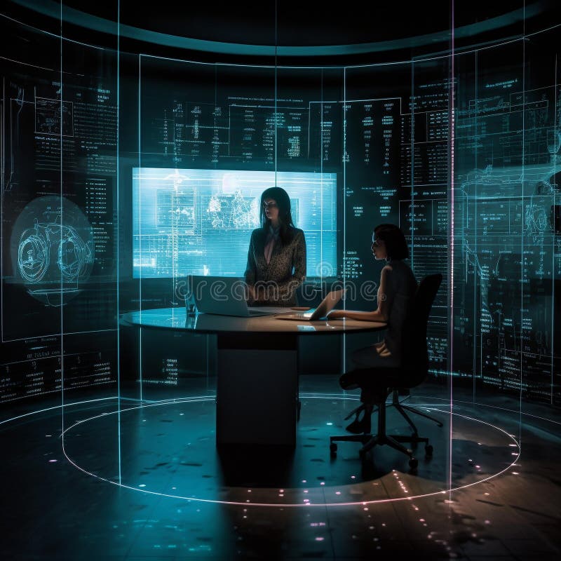 Virtual Assistant in Data Center Office Stock Illustration ...