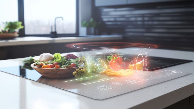 Virtual Assistant Displaying Nutrition Insights on Modern Kitchen ...
