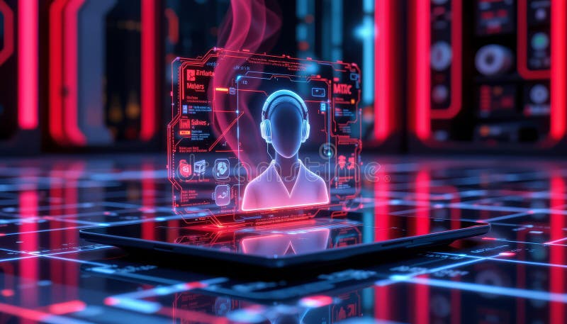 Virtual Assistant Hologram Appears from Tablet, Showcasing Technology ...