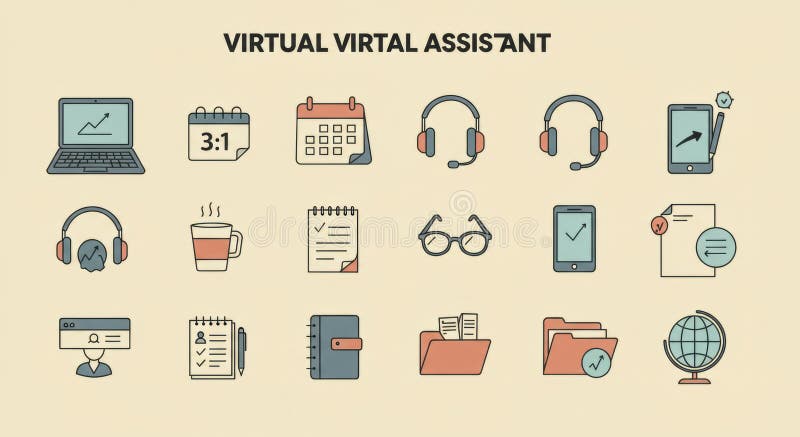 Virtual Assistant Icon Set stock illustration. Illustration of browser ...