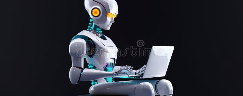 Virtual Assistant on the Job. 3d Illustration of an AI Chatbot Working ...
