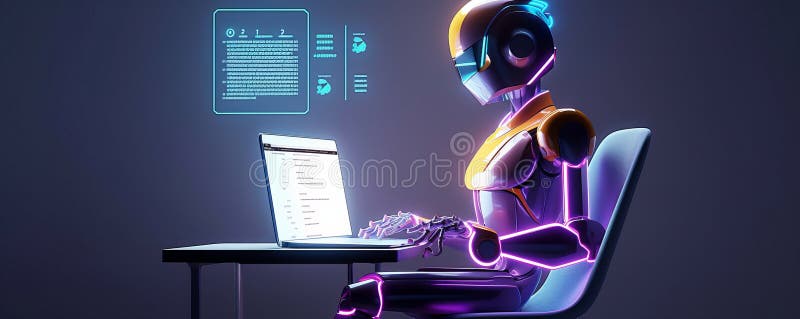 Virtual Assistant on the Job. 3d Illustration of an AI Chatbot Working ...