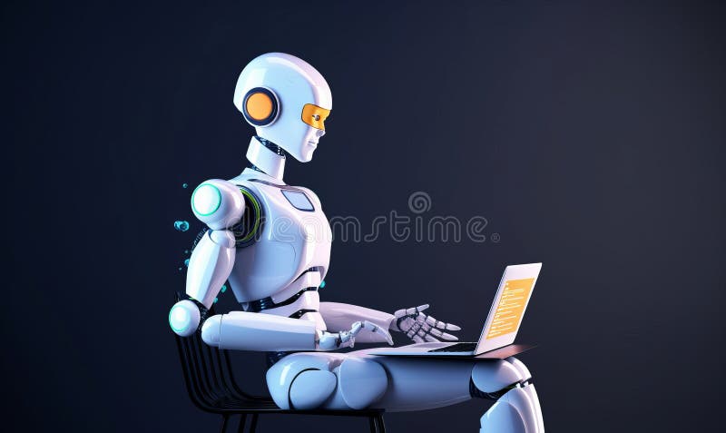 Virtual Assistant on the Job. 3d Illustration of an AI Chatbot Working ...
