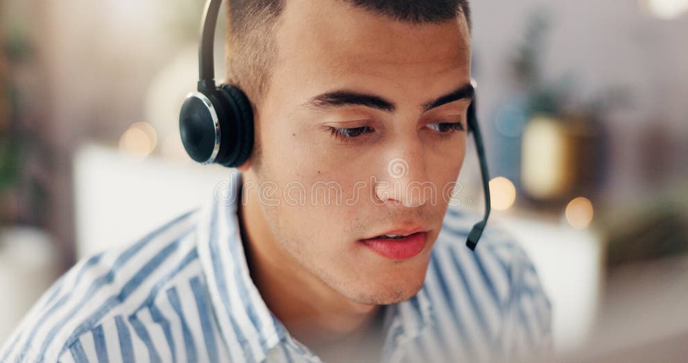 Virtual Assistant, Remote Work and Face of Man with Headset for ...