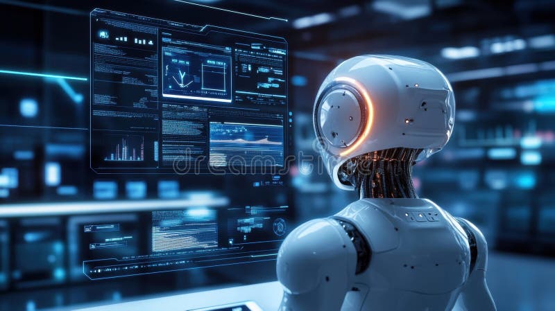 Virtual Assistant Responding To Commands in a Futuristic Workspace ...