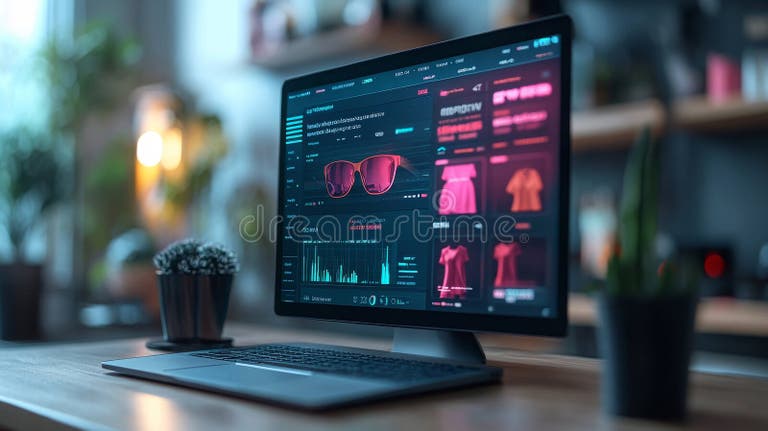 Virtual Assistant Technology Display Showcasing Analytics and Product ...