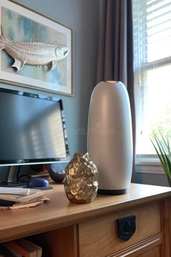 Virtual Assistant Voice Command Speaker on a Desk Stock Illustration ...