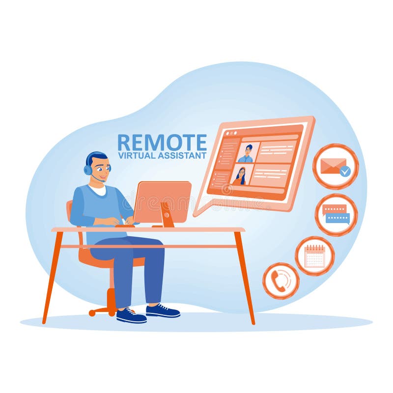 Virtual Assistant Working with a Computer. Talk To Customers and Reply ...