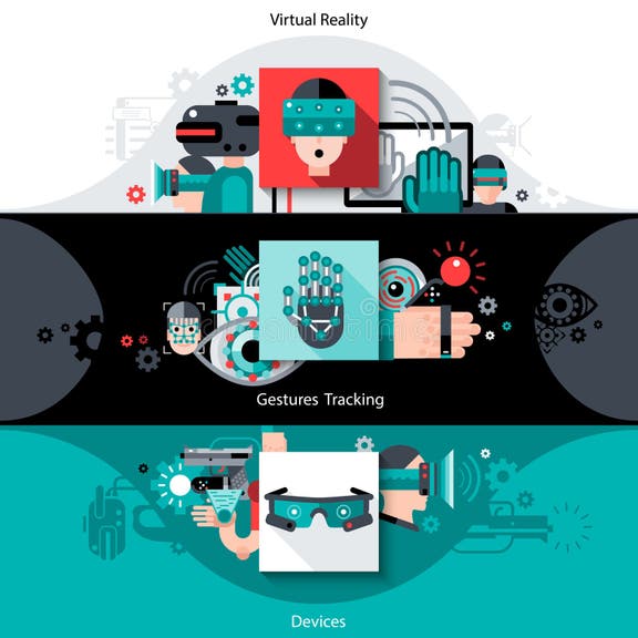 Virtual Augmented Reality Banners Stock Vector - Illustration of screen ...