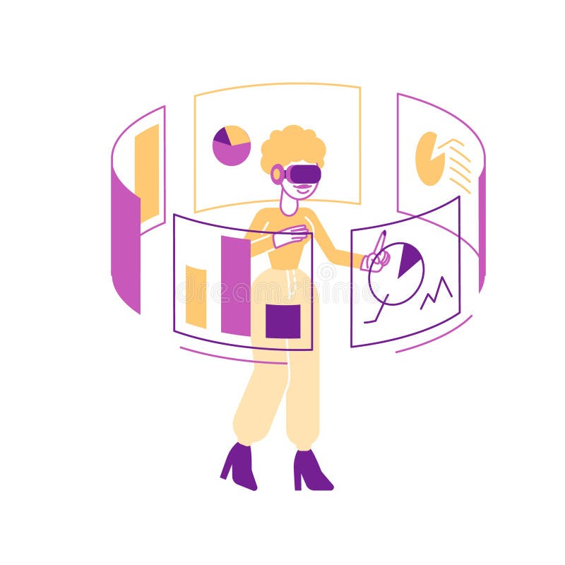 Virtual Augmented Reality Concept. Female Character in Vr Goggles ...