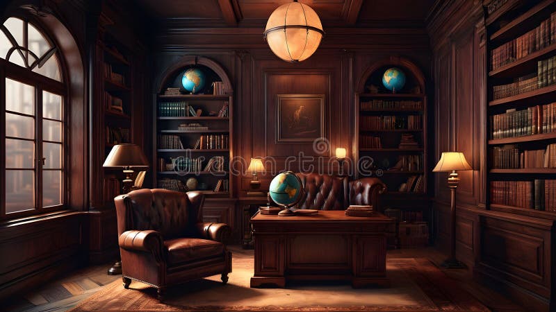 Virtual Background: Timeless Elegance: Classic Library Office Stock ...