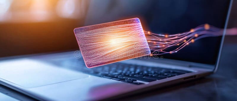 Virtual Bank Card is Emerging from Laptop, Symbolizing Digital Finance ...