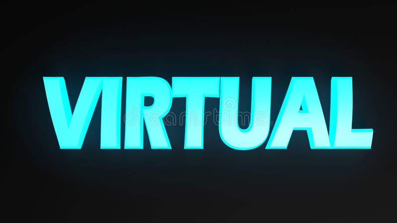 VIRTUAL Blue Led Light Write on Black Background - 3D Rendering ...