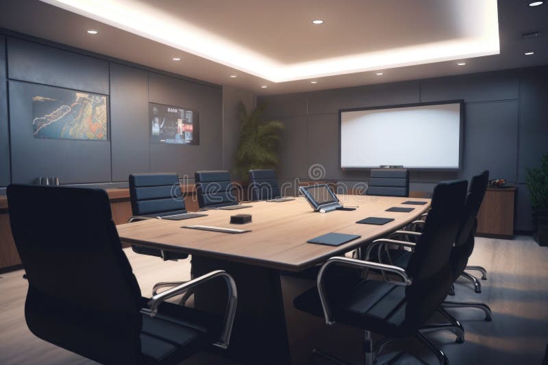 A Virtual Boardroom, with a Large Screen for Displaying Presentations ...