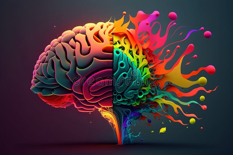 Virtual Brain with Bright Splash Isolated on Dark Background ...