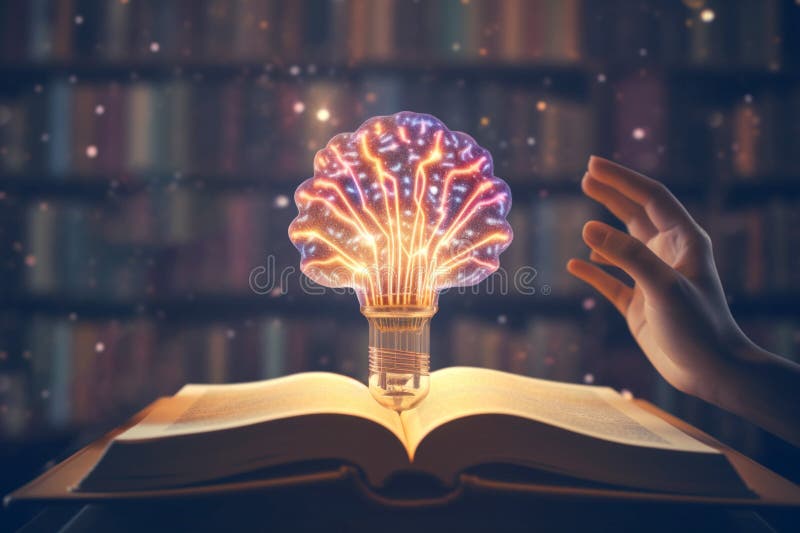 Virtual Brain Over Open Book. Creative Thinking Idea To Solve Problem ...