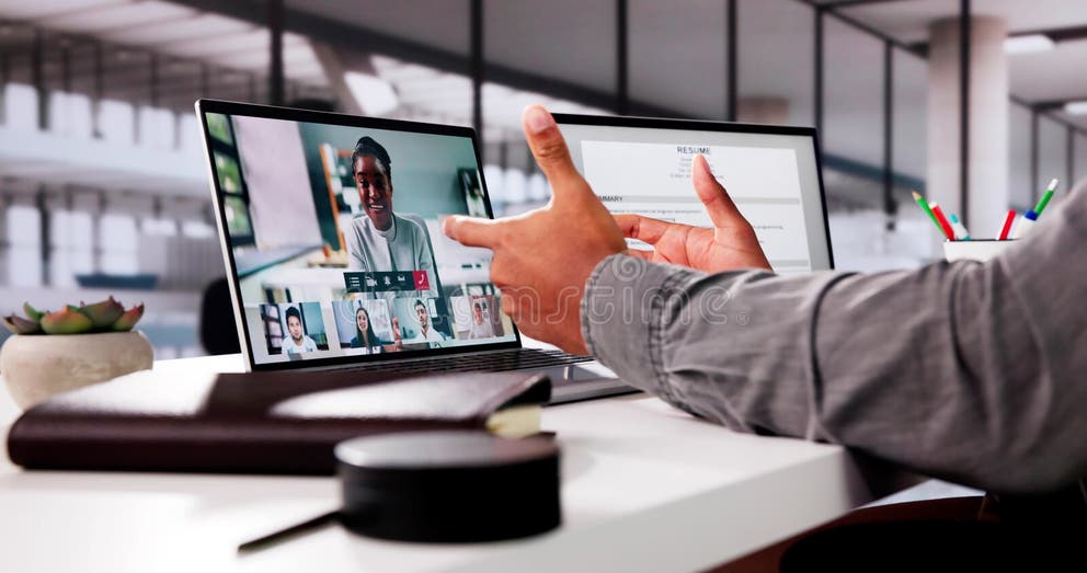 Virtual Business Conference: Online Video Interview Stock Photo - Image ...