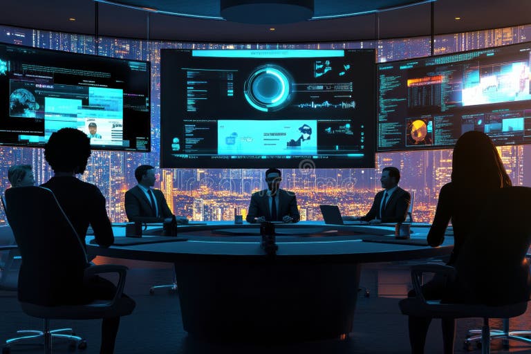 Virtual Business Conference Room Featuring Avatars Engaged in Meetings ...