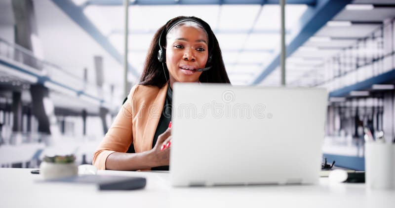 Virtual Business Meeting Using Office Computer Stock Image - Image of ...