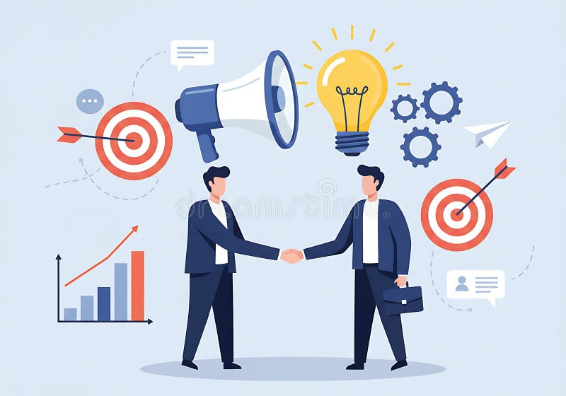 Virtual Business Partnership Innovation Creative Business Solutions Stock Illustration ...