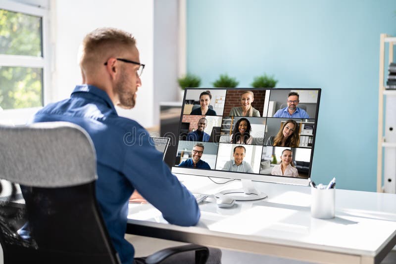 Virtual Business Presentation or Videoconferencing Stock Image - Image ...