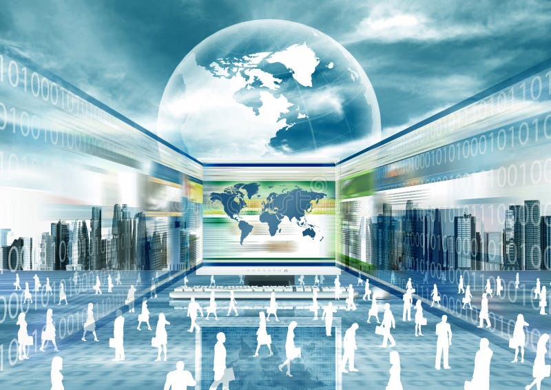 Virtual City with Virtual People Stock Illustration - Illustration of ...