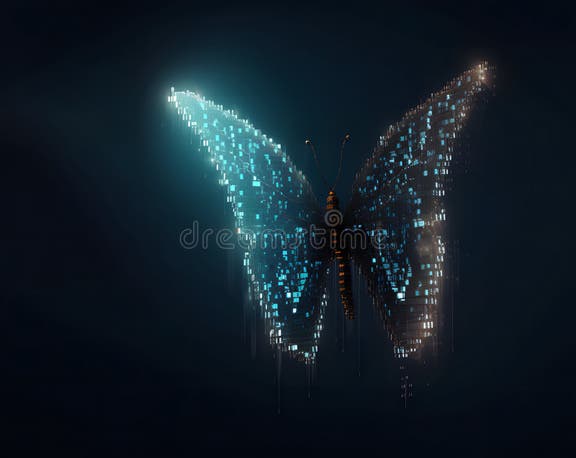 Virtual Butterfly, Blue Digital Butterfly on a Black Background. Copy ...