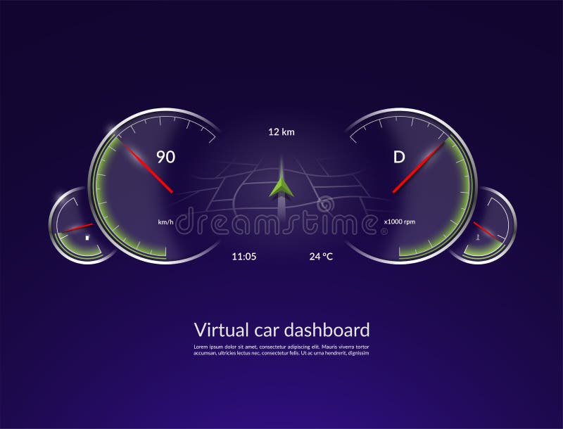 Virtual Car Dashboard Concept. HUD Vehicle Interface with Navigation ...