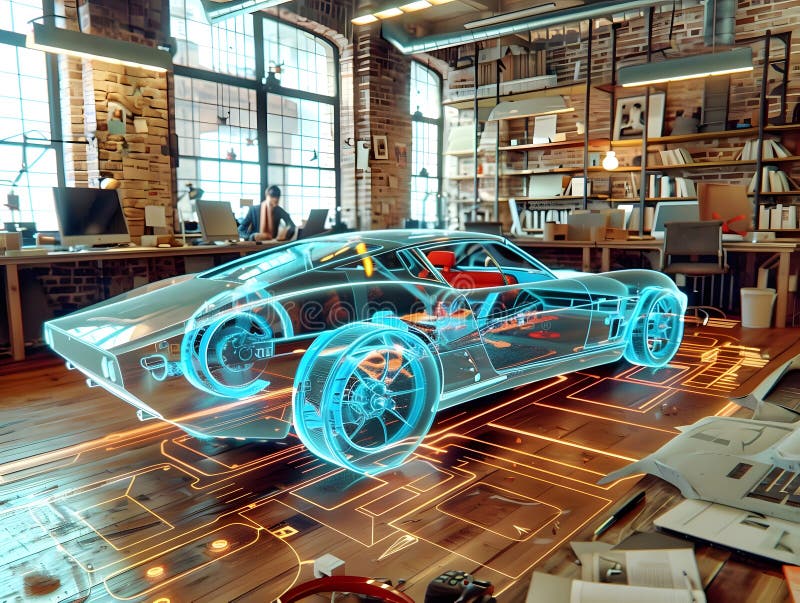 Virtual Car in the Office. Artificial Intelligence. Stock Illustration ...