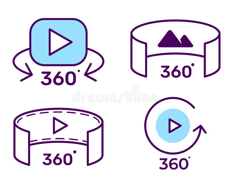 Virtual Cinema and Panoramic Video Icon, VR and 360 Degree View ...