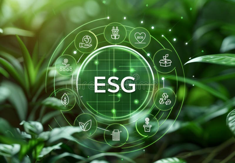 A Virtual Circle with Text ESG and Environmental Icons Stock ...