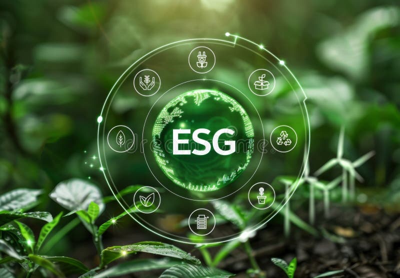 A Virtual Circle with Text ESG and Environmental Icons Stock ...