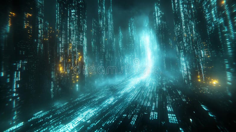 Virtual City with Binary Data Stock Illustration - Illustration of city ...