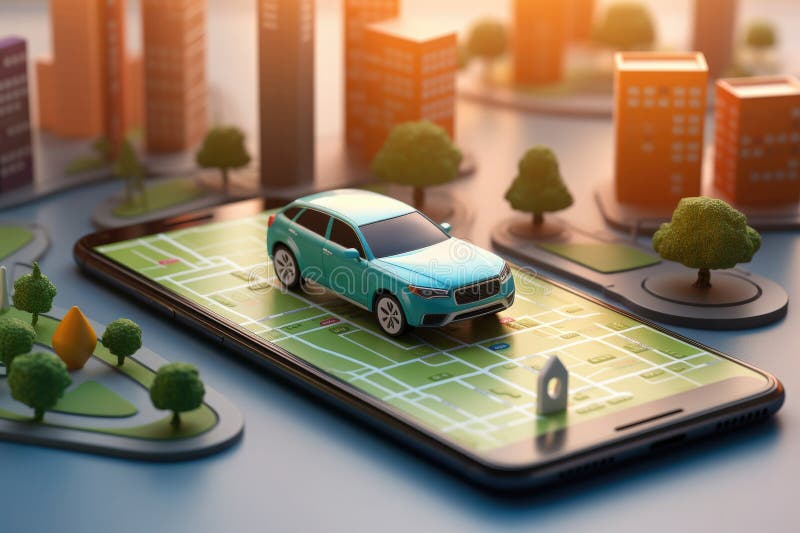 Virtual City and Car in Smartphone Screen. Augmented Reality ...