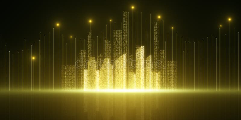 Virtual City Illustration on Dark Background. Smart City Concept Stock ...