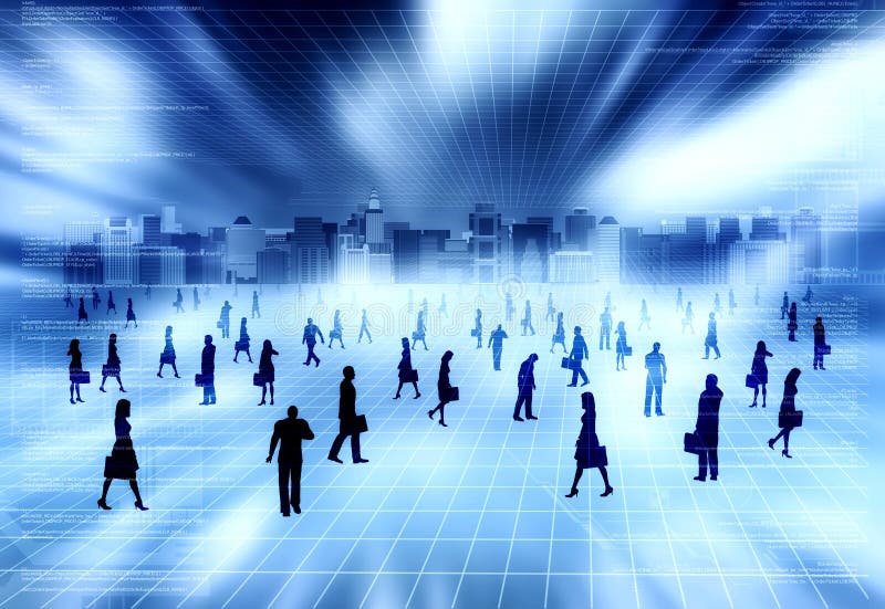 Virtual City with Virtual People Stock Illustration - Illustration of ...