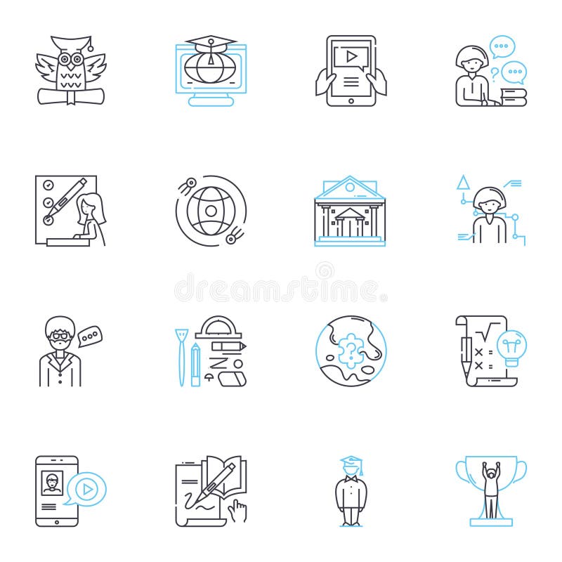 Virtual Classes Linear Icons Set. Online, Zoom, Distance, Remote ...