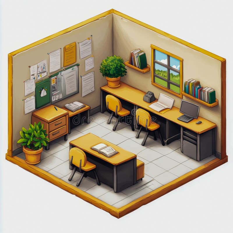 Virtual Classroom with Desk and Computer Modern Learning Environment ...