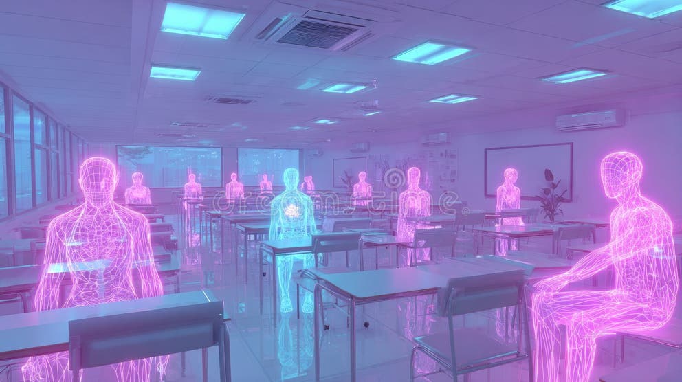 Virtual Classroom Environment Featuring 3D Avatars with Neon Accents in ...