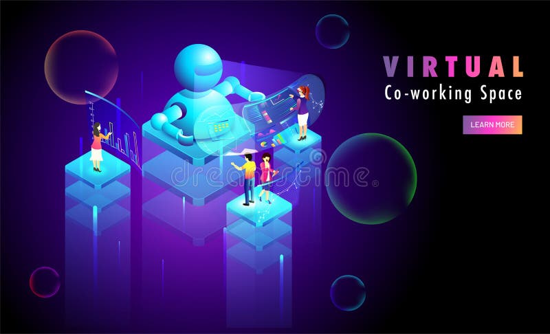 Virtual Co-Working or Remote Working Concept Based Web Template Stock ...