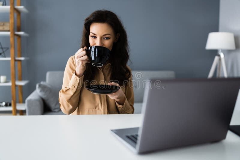 Virtual Coffee Break Online Stock Image - Image of lady, professional ...