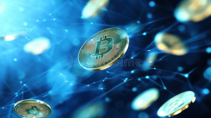 Virtual Coins Depicted Flying Against a Futuristic Cryptocurrency ...