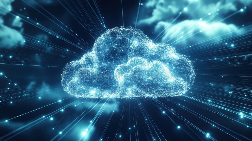 Virtual Collaboration in Cloud Computing Space Stock Illustration ...